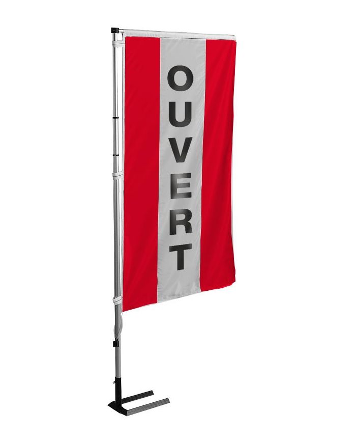 Kit mat et drapeau ouvert rouge à bandes latérales 4 m - Autosignalétique